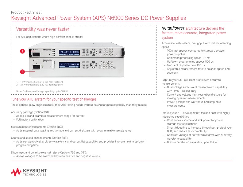 Advanced Power System (APS) N6900 Series DC Power Supplies PDF Asset Page | Keysight